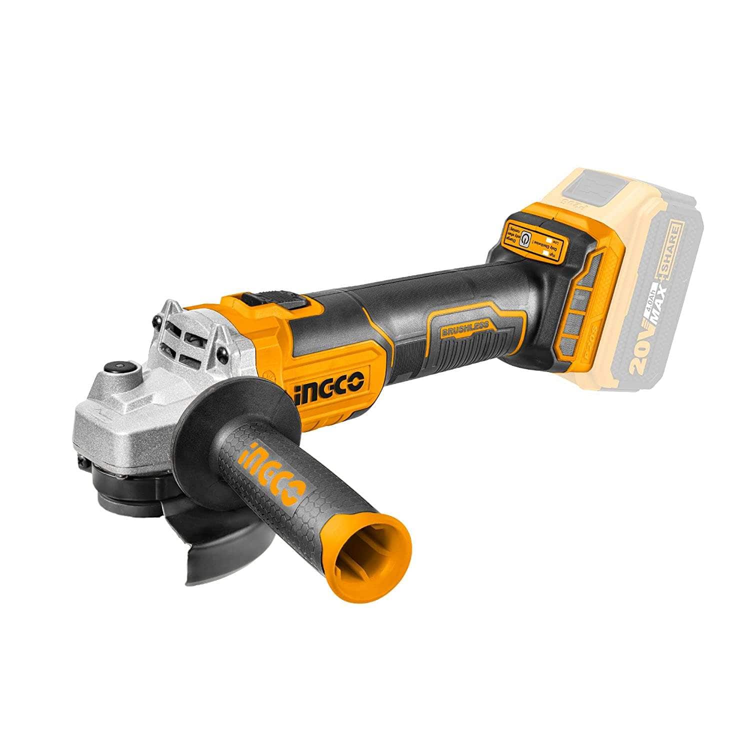 Ingco 4.5"/115mm Brushless Lithium-Ion Cordless Angle grinder 20V 2.0Ah ...